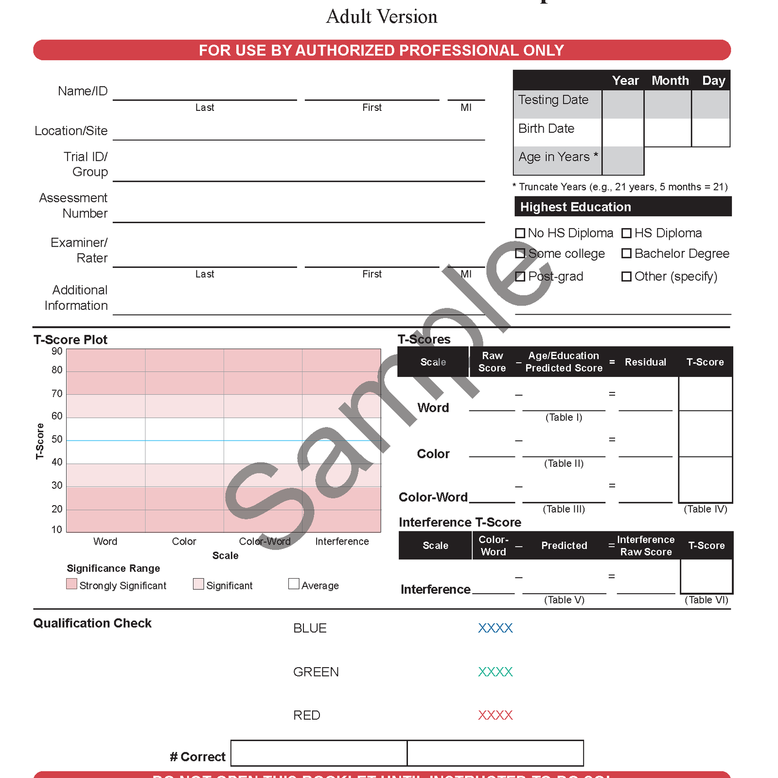 Stroop Color and Word Test for Adults and Children Normative Update